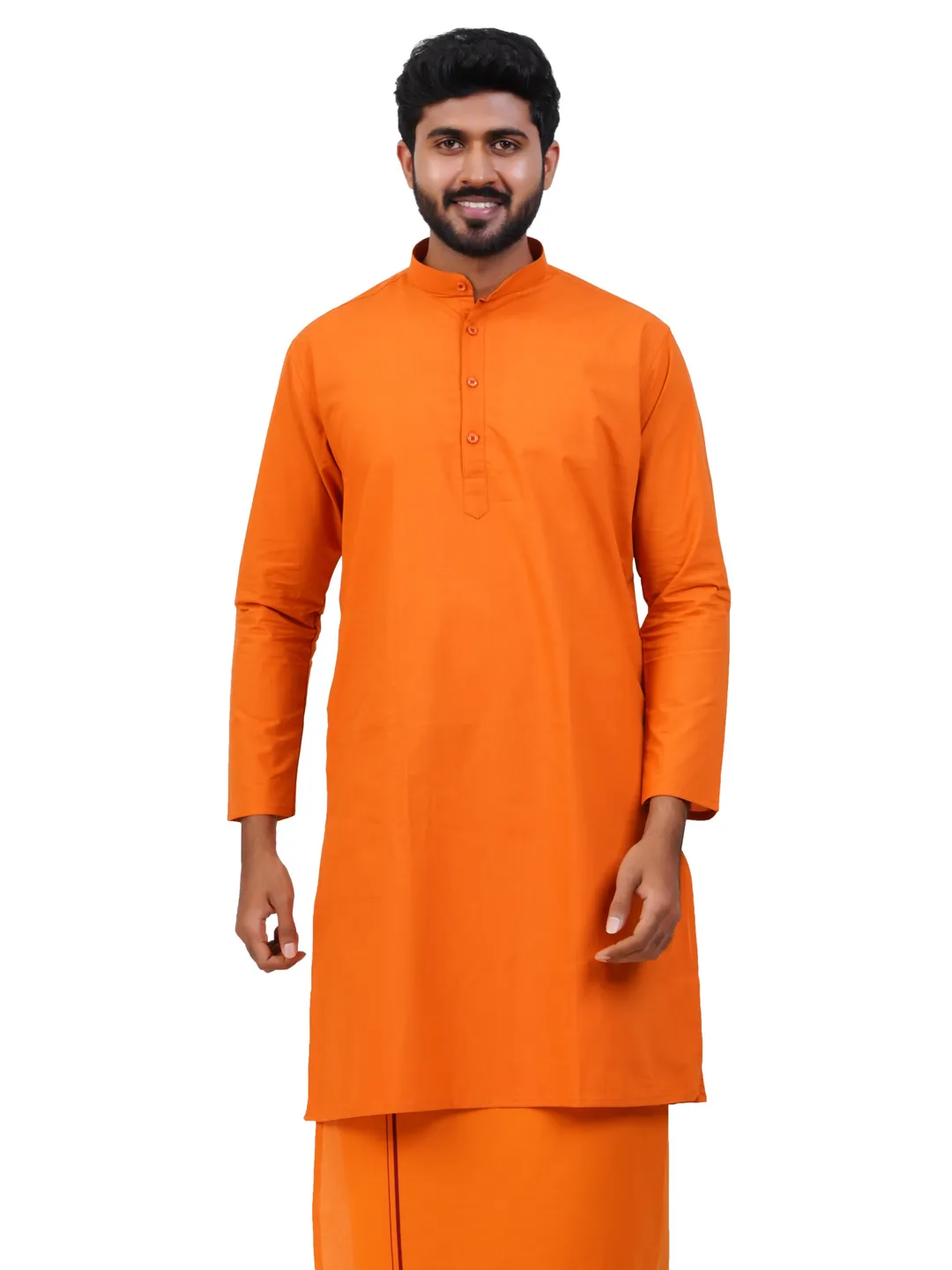 Mens Cotton Regular Fit Full Sleeve Mandarin Coller Kavi Colour Kurta